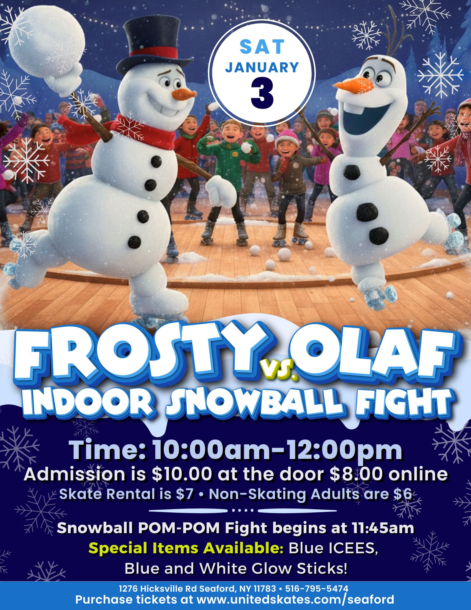 Little Rollers Frosty vs Olaf Indoor Snowball Fight | United Skates of ...
