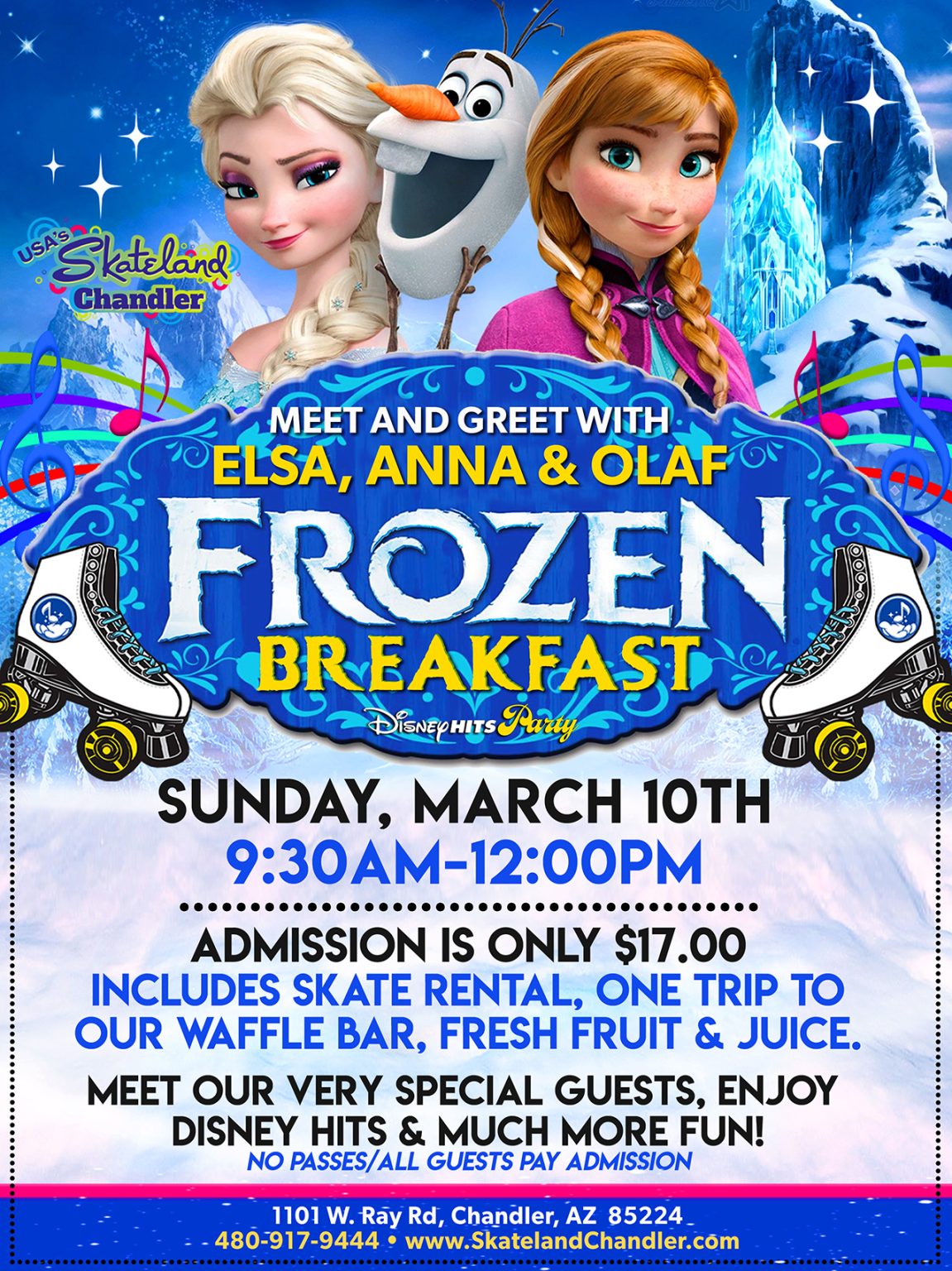 Disney Hits: Frozen Breakfast with Elsa & Anna Skate | Skateland Chandler