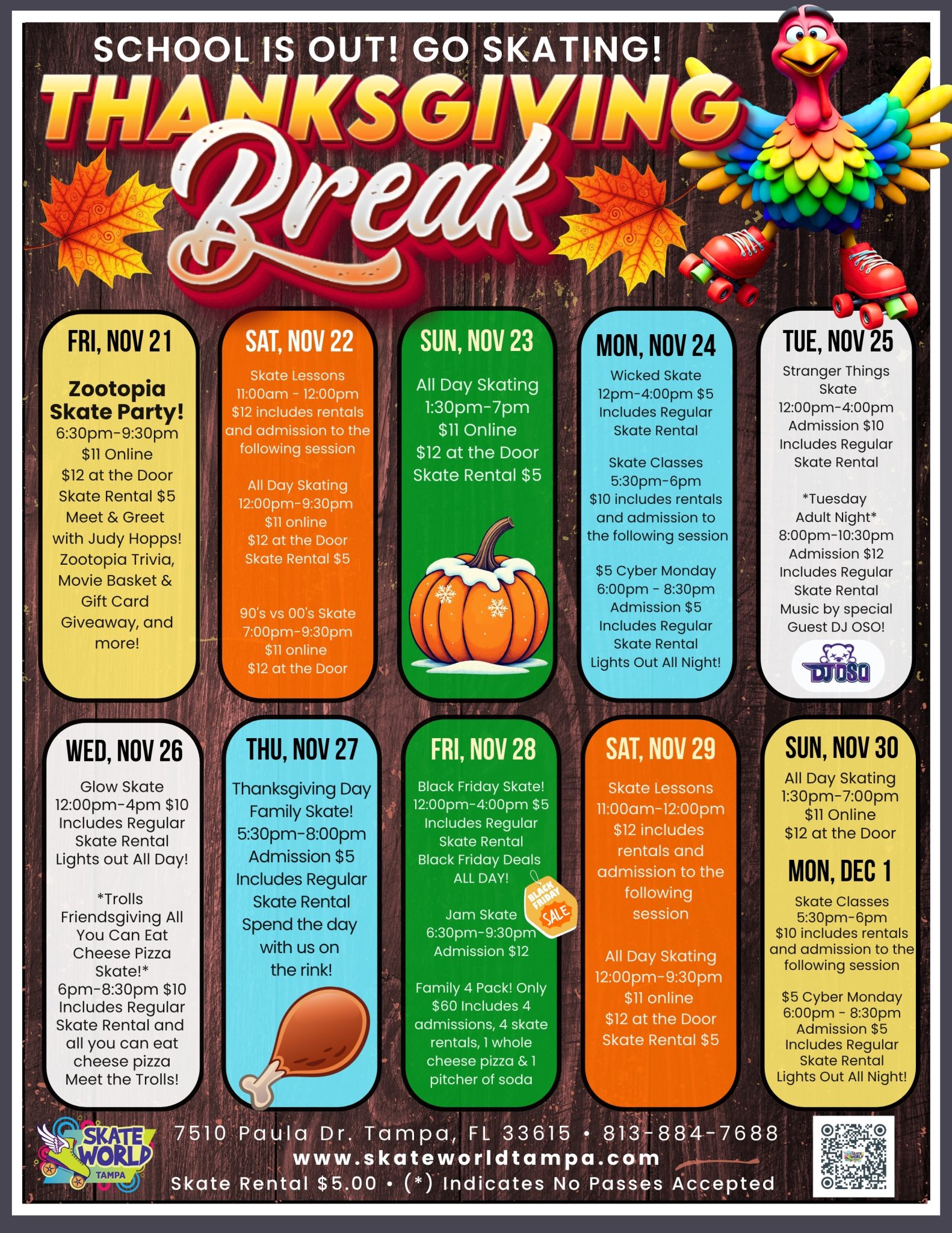 🦃 Thanksgiving Break Skates at Skateworld Tampa! 🎉 | Skateworld